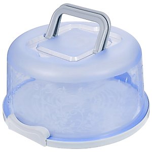 DOITOOL Plastic Cake Carrier with Collapsible Handle for 8inch Cake, Portable Round Cake Container for Transport, Cake Keeper with Cover and Latch for Cakes, Pies, Cupcakes, Muffins Dessert (Blue)