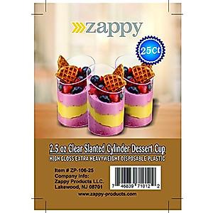 Zappy Elegant Clear Slanted Cylinder Mini Dessert Appetizer Cup 2.5 oz Plastic Tasting/Sample Shot Glasses Parfait Glass/Souffle Jello Tumbler (25 Ct)