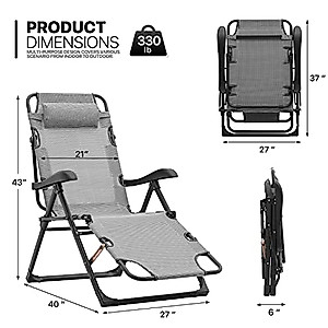 MoNiBloom Outdoor Lounge Chair Set of 2 Reclining Patio Lounger Chair, Folding Portable Chaise with Headrest, Adjustable Reclining Lawn Chair for Patio Beach Yard, 330lbs Capacity