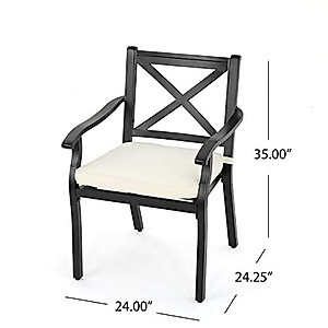 Christopher Knight Home Exuma Outdoor Cast Aluminum Dining Chairs with Water Resistant Cushions, 2-Pcs Set, Black / Ivory