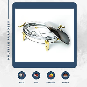 Rigeli Regent O2 Stainless Steel 3 Lt. Oval Warmer with Stainless Steel Cover, Chafing Dish, Buffet Servers, Gold, Silver