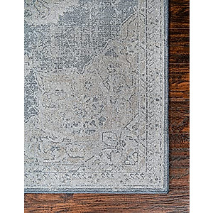 Unique Loom Chateau Collection Vintage, Distressed, Medallion, Rustic, Traditional Area Rug, 9' 0" x 12' 0", Beige/Navy Blue