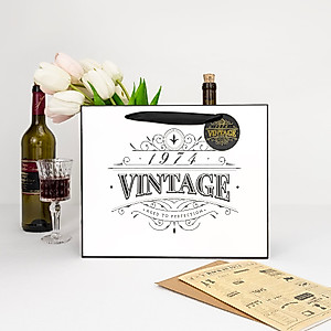 Crisky 50th Birthday Gift Wrap Bag Vintage 1974 with 50th Birthday Card Matching Envelope Sticker and Tissue Paper for Women/Men/Wife/Husband/Mom/Dad, 13" x 10" x 5"