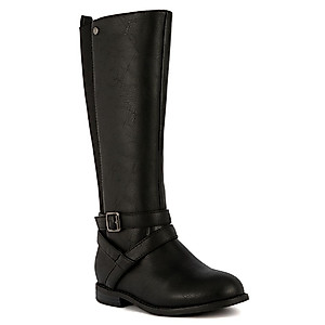 LONDON FOG Girls Brooke Knee High Fashion Boot Zip Up Boot With Fashion Buckle Black 5