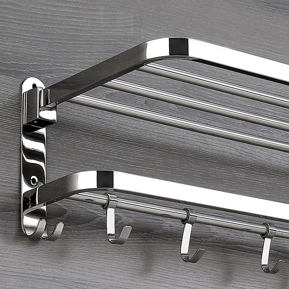 Bathroom Shelf Wall Floating Bathroom Bathroom Towel Shelf with Foldable Towel Bar Holder and Towel Hooks Wall Mounted Multifunctional Double Towel Bars Brushed Nickel Floating Shelves Corner Shower