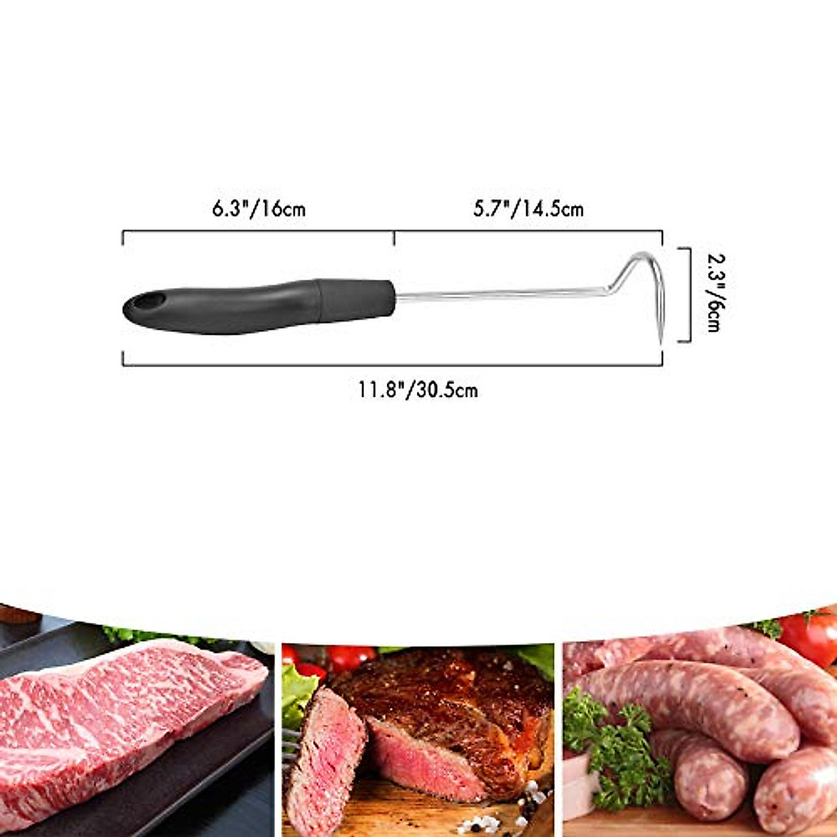 Skyflame 12-inch Food Flipper, Stainless Steel BBQ Meat Turner Hook for Turning Bacon Steak Meat Vegetables Sausage Fish and More - Replaces Grill Spatula Tongs & BBQ Fork