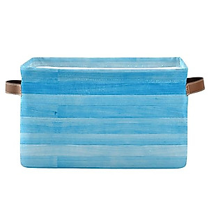 Blue Wood Panel Texture Storage Basket Bins Decorative Toy Organizer Bins Laundry Hamper Baskets with Handles for Pet Books Clothes Makeup Nursery Closet Office,1 pcs