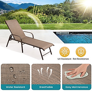 Pellebant Aluminum Pool Lounge Chairs Set of 2, Patio Chaise Lounge with Adjustable Backrest & Armrest, Heavy Duty Pool Lounge Chairs for Outside, Lawn, Yard, Patio, Pool(2pcs,Brown)