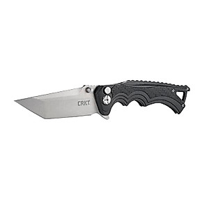 Columbia River Knife & Tool BT Fighter EDC Folding Pocket Knife: Everyday Carry, Tanto Blade with Stonewash Finish, Button Lock, Glass Reinforced Fiber Handle, Deep Carry Pocket Clip 5225