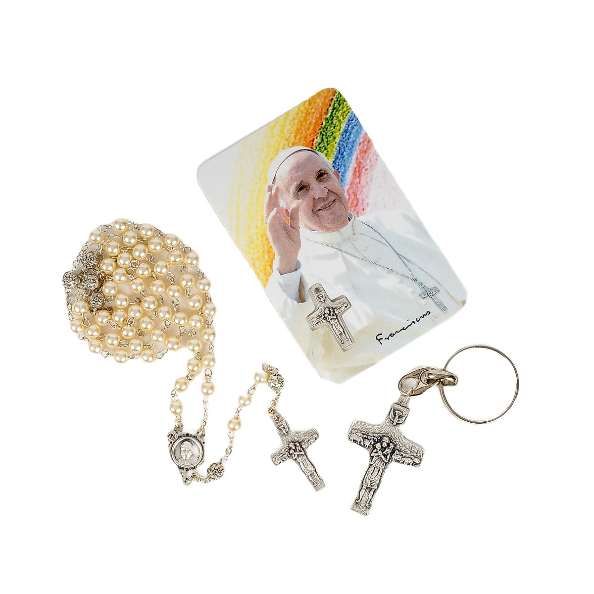 Cana Collection Pope Francis Rosary Keyring and Card Vedele Made in italy