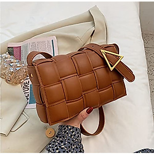 JBB Women Shoulder Bag Purse Woven Crossbody Handbags Small Square Bags Designer Handbag Padded Cassette Clutch Brown