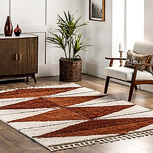 nuLOOM Kali Geometric 5x8 Shag Area Rug for Living Room Bedroom Dining Room Nursery Kitchen, Rust/Ivory