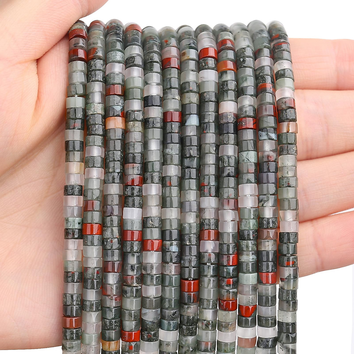 150PCs Natural Red Jasper Spacer Beads, Loose Semi Precious Flat Round Gemstone Heishi Disc Stone Beads for Beading Jewelry Making 4mm*2mm 38cm