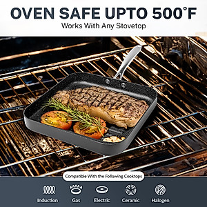 Granitestone 2 Pack Nonstick 10.5” Grill Pan + Flat Griddle Pan for Stove Top with 3x Coated Surface Perfect for Eggs Pancakes Steaks and More, Stove Top Griddle for Gas Grill, Oven Safe, PFOA Free