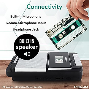 PHILCO Digital Cassette Recorder – Portable Tape Player, Recorder & Cassette to MP3 Converter