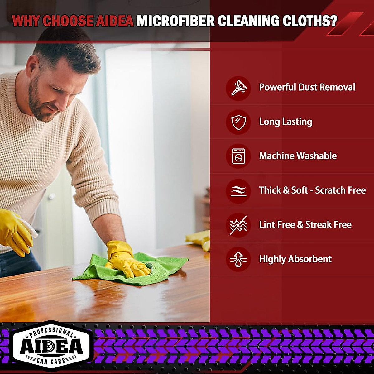 AIDEA Microfiber Cleaning Cloth for Car-24PK, Premium Car Microfiber Towels, Soft & Absorbent Cleaning Cloth, Wash Cloth for House, Kitchen, Car (12in.x16in)