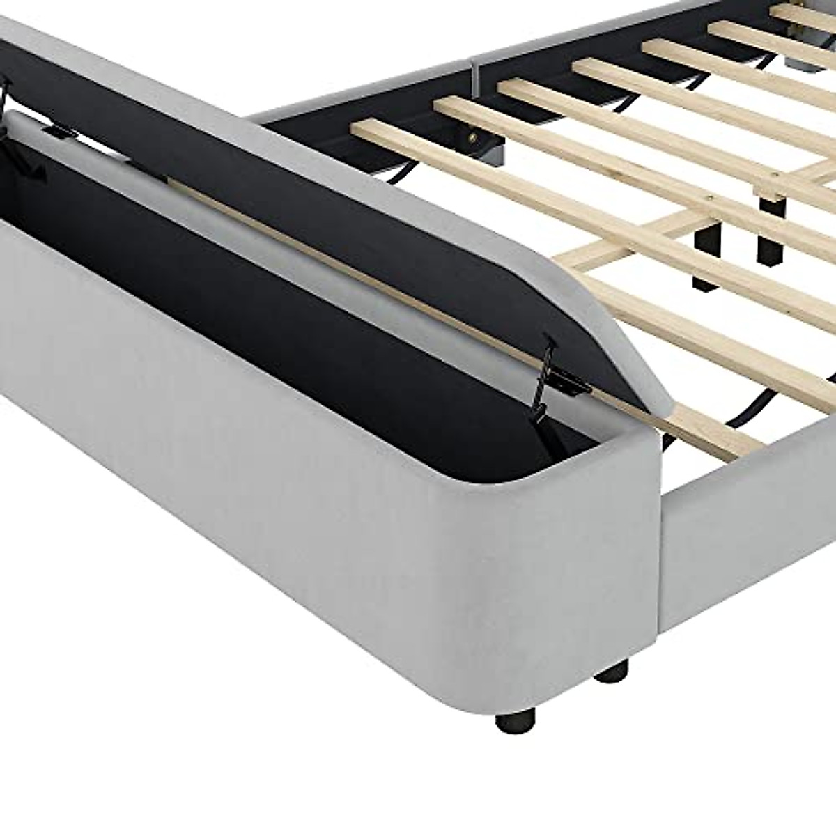 DEYOBED Queen Size Upholstered Platform Bed Frame Bedroom Furniture with Trundle and 2 Storage Drawers - No Box Spring Needed