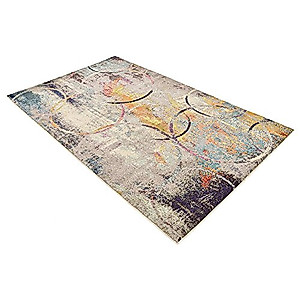 Unique Loom Chromatic Collection Modern Rustic & Vibrant Abstract Area Rug for Any Home Décor, Rectangular 5' 0" x 8' 0", Beige/Blue