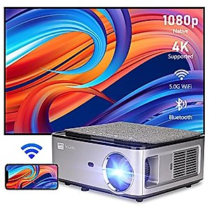 VGKE 1080P WiFi Projector 9000L Full HD Native 1920×1080P Projector, Support 4D Keystone Correction, Zoom, LCD LED Home&Outdoor Video Projector for iOS/Android/PS5