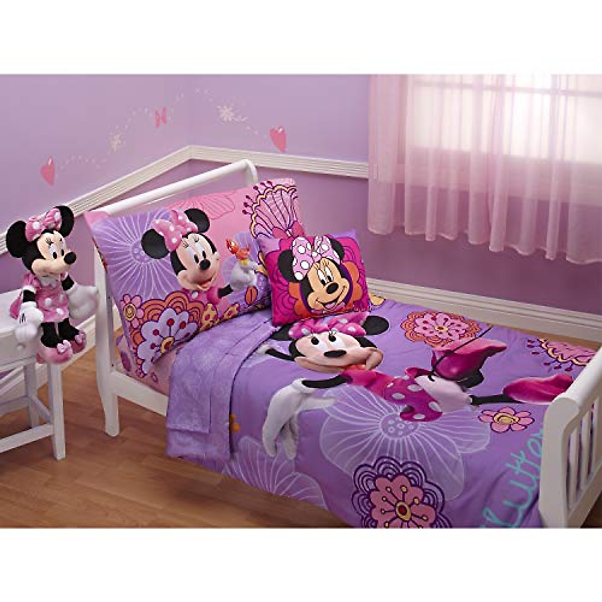 Disney 4 Piece Minnie's Fluttery Friends Toddler Bedding Set, Lavender, 3.5 x 10 x 13 inch (Pack of 1)