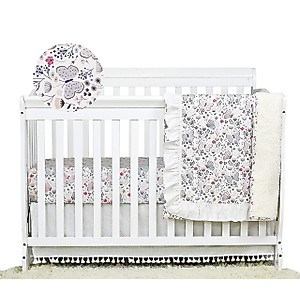 Brandream Butterfly Crib Sheets for Girls Pink Floral Crib Fitted Sheet Farmhouse Boho Nursery Bedding Sheet for Baby/Toddler/Infant,100% Cotton