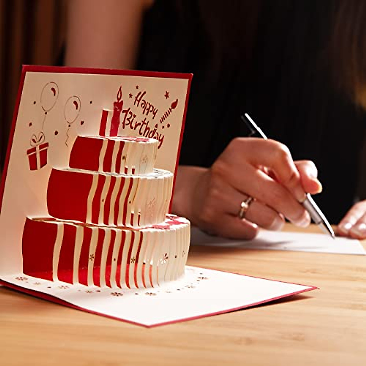 Magic Ants Pop Up Happy Birthday Card,3D Birthday Popup Cards,Birthday Cake Funny Postcards Pop Up Greeting Cards,Pop Up Birthday Cards for Women Men (Fruit Birthday Cake - Red)