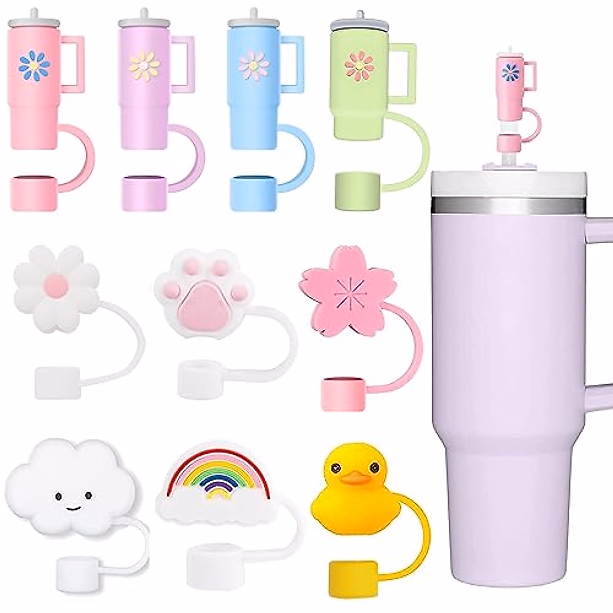 Sigowal 10Pcs Straw Cover Cap for Stanley Cup, 10mm Silicone Straw Topper Compatible with Stanley 30&40 Oz Tumbler with Handle, Reusable Drinking Straw Tip Covers Fit for Stanley Cups Accessories