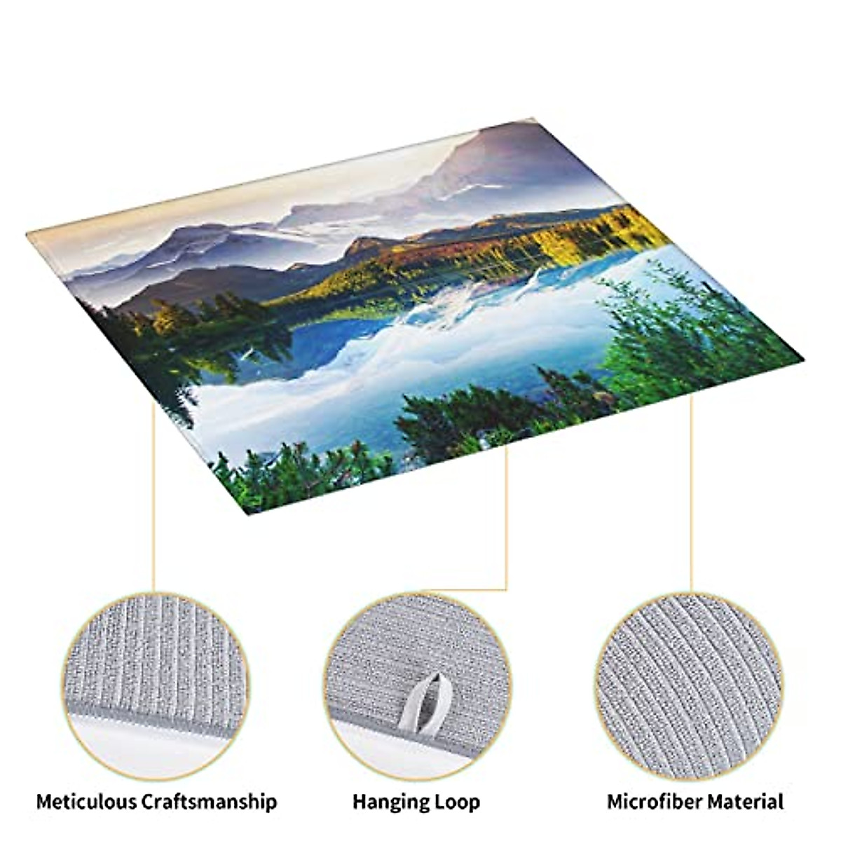Peaceful Lake Printed Drying Mat For Kitchen Ultra Absorbent Microfiber Dishes Drainer Mats Non-Slip Silicone Quick Dry Pad - 18 X 16inch