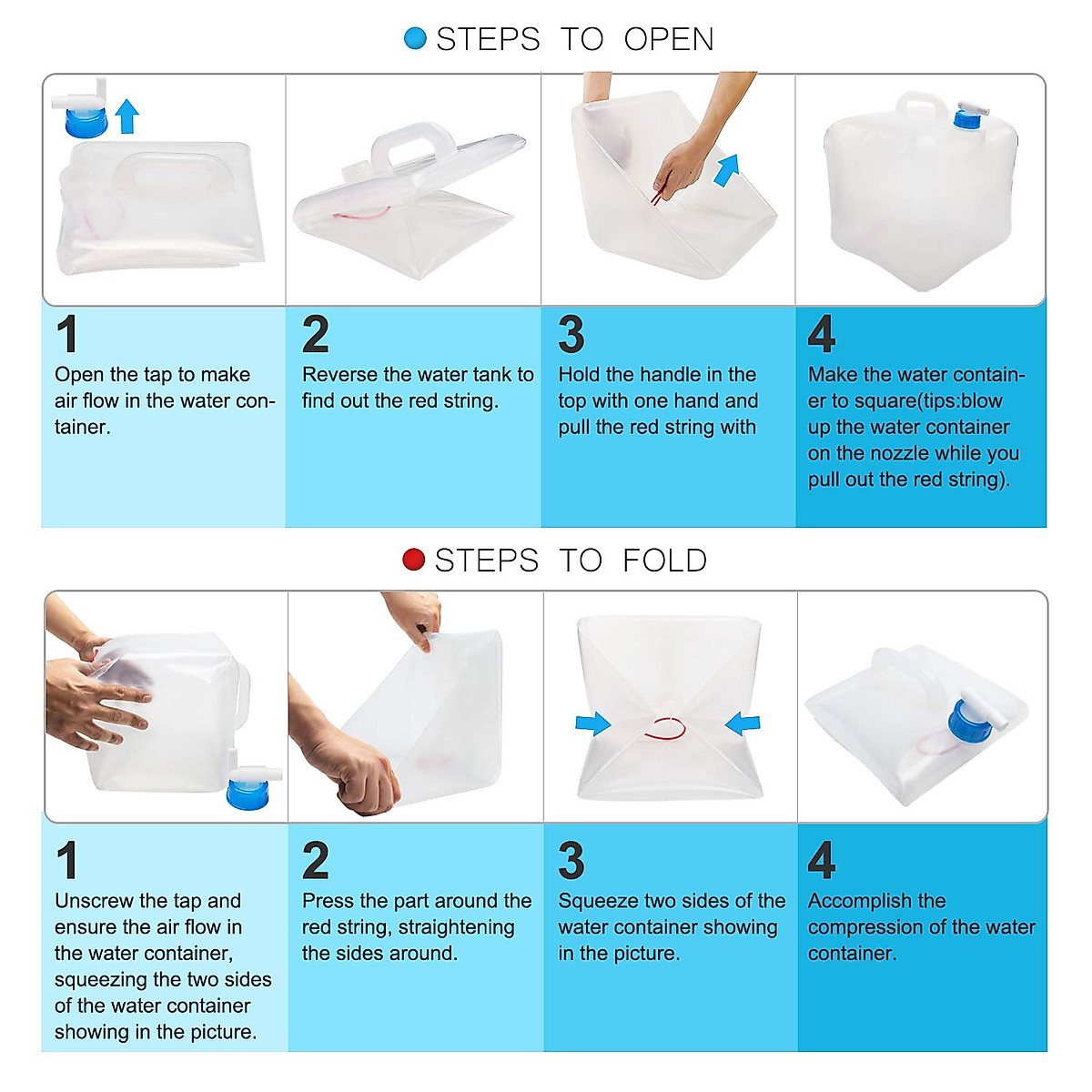 ITRAZ Collapsible Water Storage Containers, 2×5.3 Gallon No BPA Camping Water Carrier Jug with Spigot for Hiking Backpacking RV Outdoors & Emergency, Foldable Portable Survival Kit Used for Hurricanes