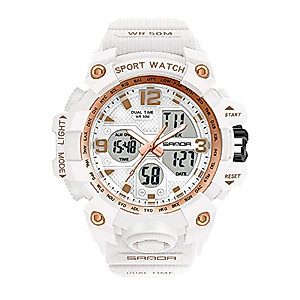 WISHFAN Women’s Digital Sports Watch, Dual-Display Waterproof Wrist Watch with Alarm and Stopwatch (White)