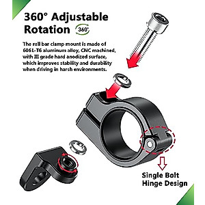 ATV Whip Light Mount, Sturdy Aluminum Alloy Whip Flag Mount, 360° Rotating Adjustable Light Bar Mount for ATV Motorcycle 0.75"/0.875"/1"/1.125"/1.26"/1.375" Tubular Bars and Handlebars (1 pc Black)