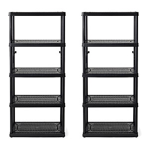Gracious Living 5 Shelf Fixed Height Ventilated Medium Duty Storage Unit Organizer System for Home, Garage, Basement, and Laundry, Black (2 Pack)