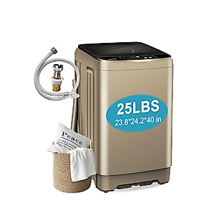 rosmena Portable Washing Machine, 25 LBS Full Automatic Apartment Washer with 10 Programs & 8 Water Levels, Low Noise Clothes Washing Machines with LED Display for Camping, Apartment(Gold)