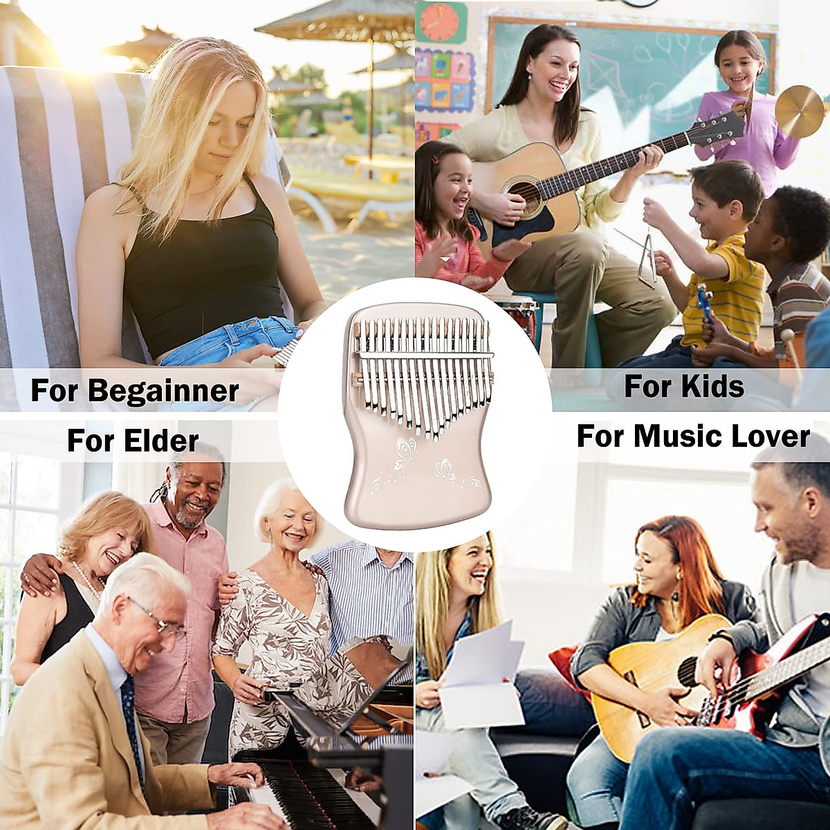 ALAUTRY Kalimba Thumb Piano 17 Keys, Portable Mbira Finger Piano with Music Books & Tuning Hammer, Gifts for Kids Adults Beginners Professional…