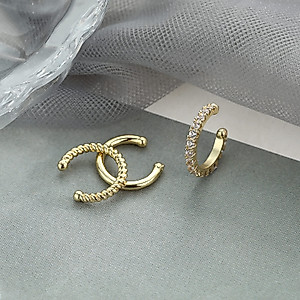 ATCARMOR 3Pcs 14K Gold Plated Cubic Zirconia Ear Cuffs for Non Pierced Ears Women, Hypoallergenic Sparkling Round Huggie Cartilage Earring Jewelry Gifts (gold)