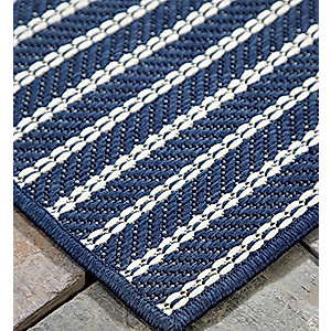 HOMEGNOME Indoor Outdoor Striped Rug 8'x10' Navy Blue