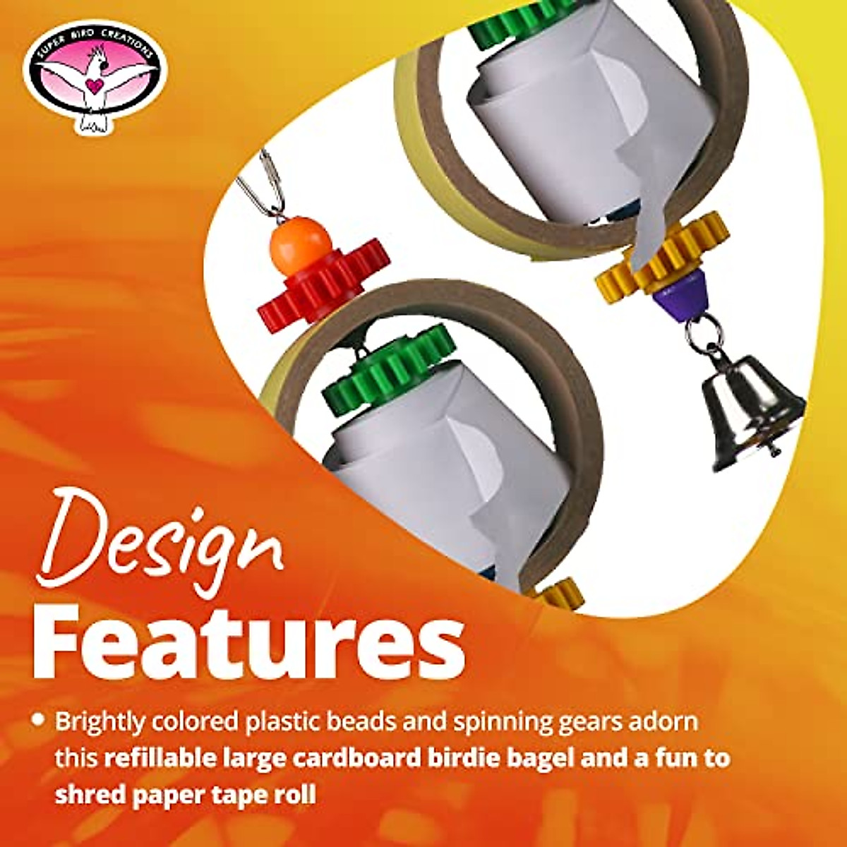 Super Bird Creations SB628 Tape Dispenser Bird Toy, Large Bird SIze, 14" x 5"