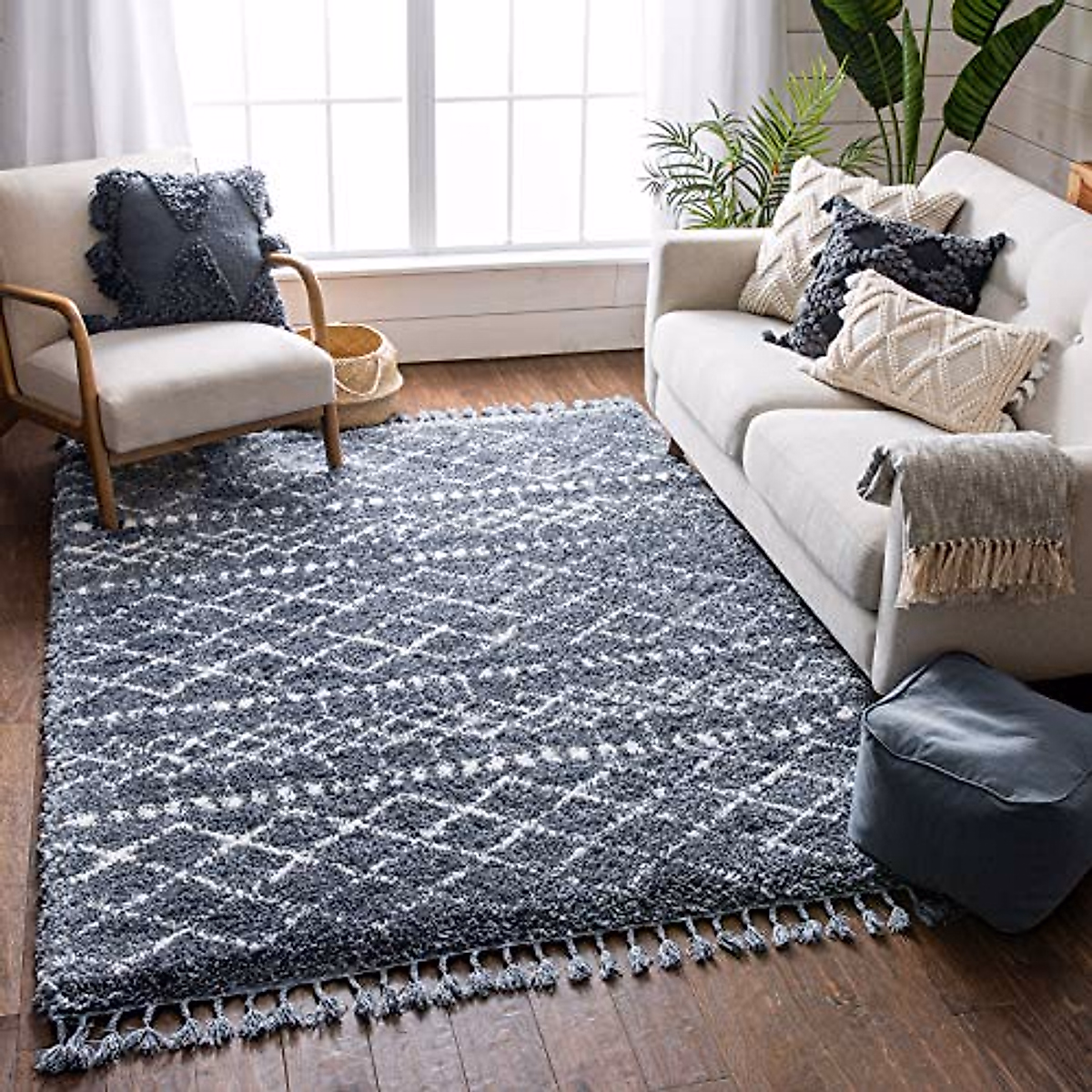 Well Woven Bissi Blue Super Thick & Soft Moroccan Shag Area Rug 5x7 (5'3" x 7'3")