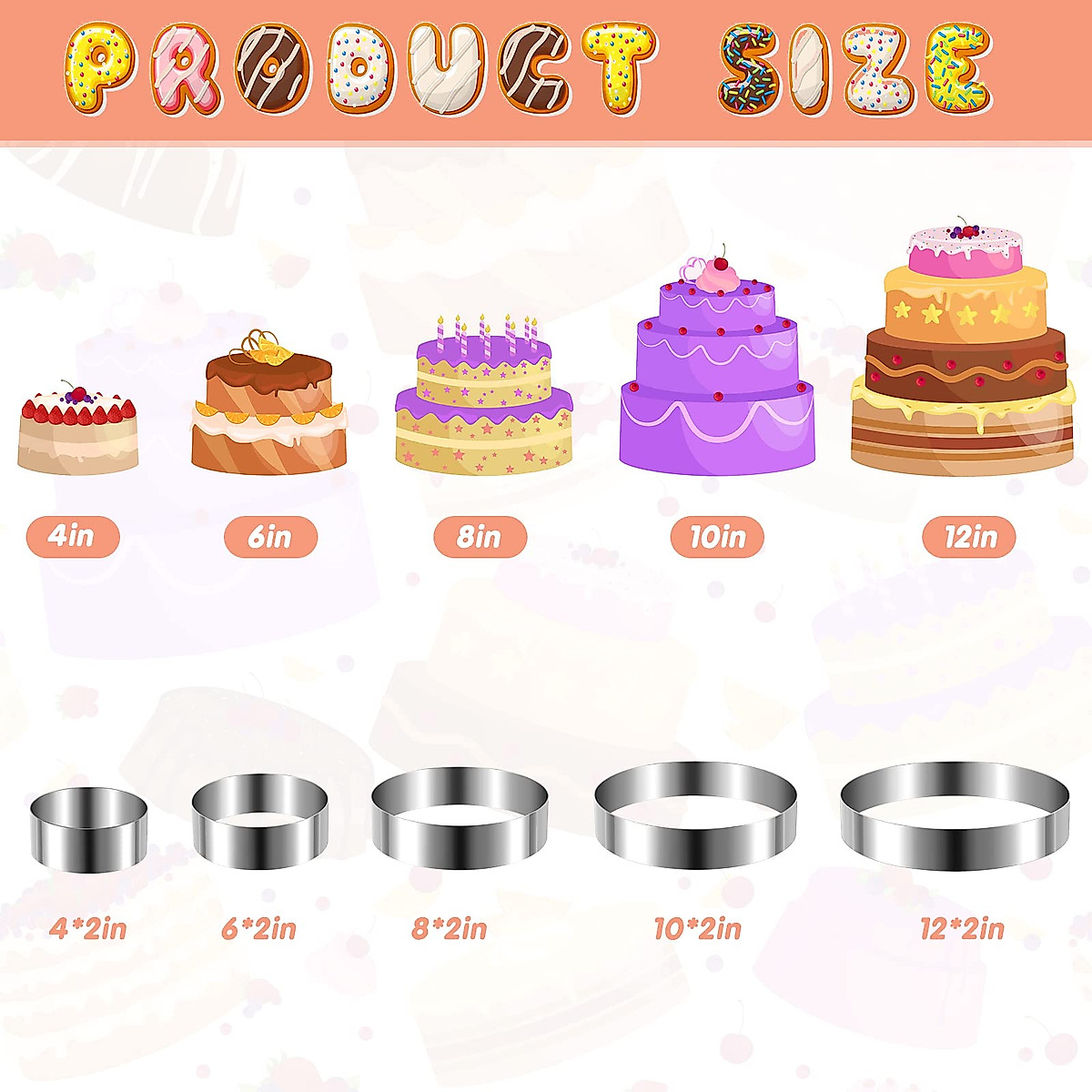 5 Pieces Round Cake Ring Set Biscuit Cutter Circle Cookie Cutters Cake Mold Stainless Steel Pastry Ring for Baking Mousse Pancake Tart Muffin (5 Sizes)