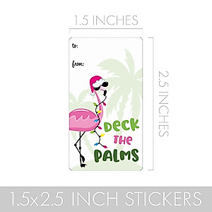 Pink Flamingo Christmas Gift Tags, Peel and Stick Christmas Gift Tags, 75 Count Beach Christmas Gift Wrap Tags