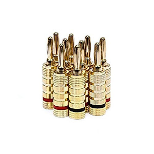Monoprice Gold Plated Speaker Banana Plugs – 5 Pairs – Closed Screw Type & Premium RCA Cable - 1.5 Feet - Black | 2 RCA Plug to 2 RCA Plug, Male to Male, 22AWG