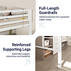 Allewie Metal Loft Bed Twin Size with Full Length Guardrail, Space-Saving Design for Dorm, No Box Spring Needed, Matte White