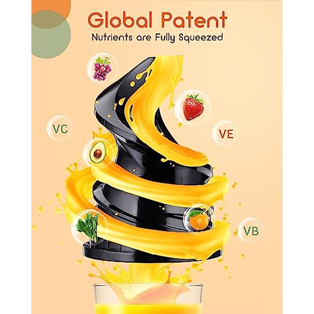 SOVIDER Compact Slow Masticating Juicer Machines- Up to 92% Juice Yield and 3.1" Wide Chute Cold Press Juicer for High Nutrient Fruits Vegetables Easy Clean with Brush Pulp Measuring Cup Reverse
