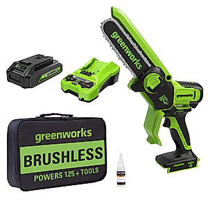 Greenworks 24V 6" TruBrushless™ Pruning Saw/Mini Chainsaw & 24V 4.0Ah Lithium-Ion Battery (Genuine Battery)