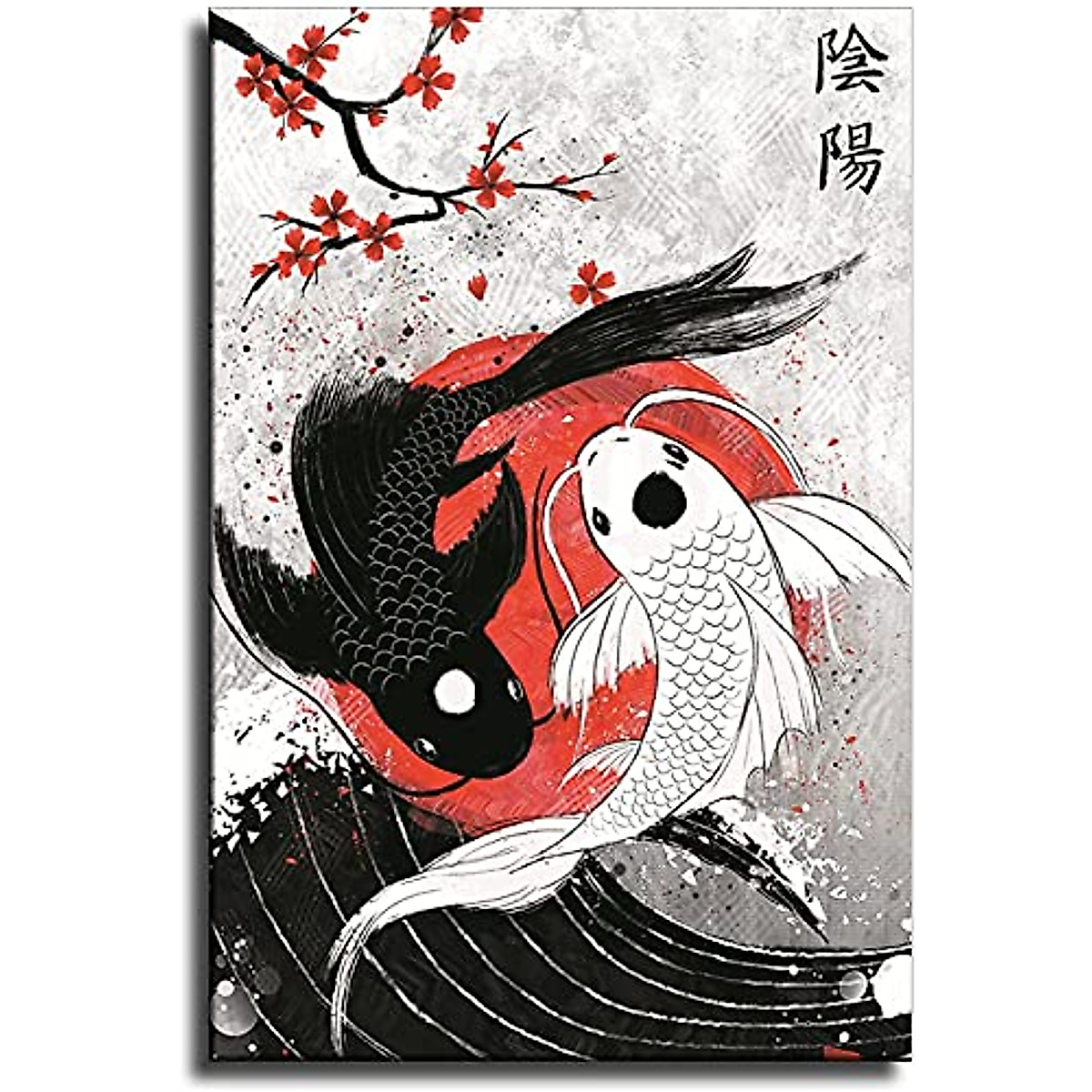 patient Koi Fish Wall Art Yin Yang Poster Canvas Printing|08 X 12 |Room Aesthetic|Bedroom Living Room Japanese Style Decoration (08×12inch), 08 x 12 in