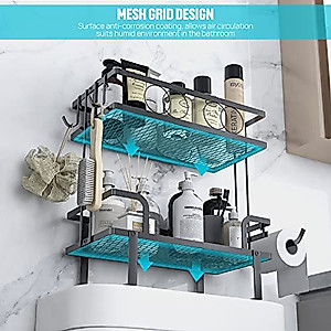 CAEKAIGTA Over The Toilet Storage Shelf, Bathroom Over Toilet Storage Shelf, 2 Tier Above Toilet Storage with Toilet Paper Holder, No Drilling with Wall Mounting Design, Space Saver (Black)