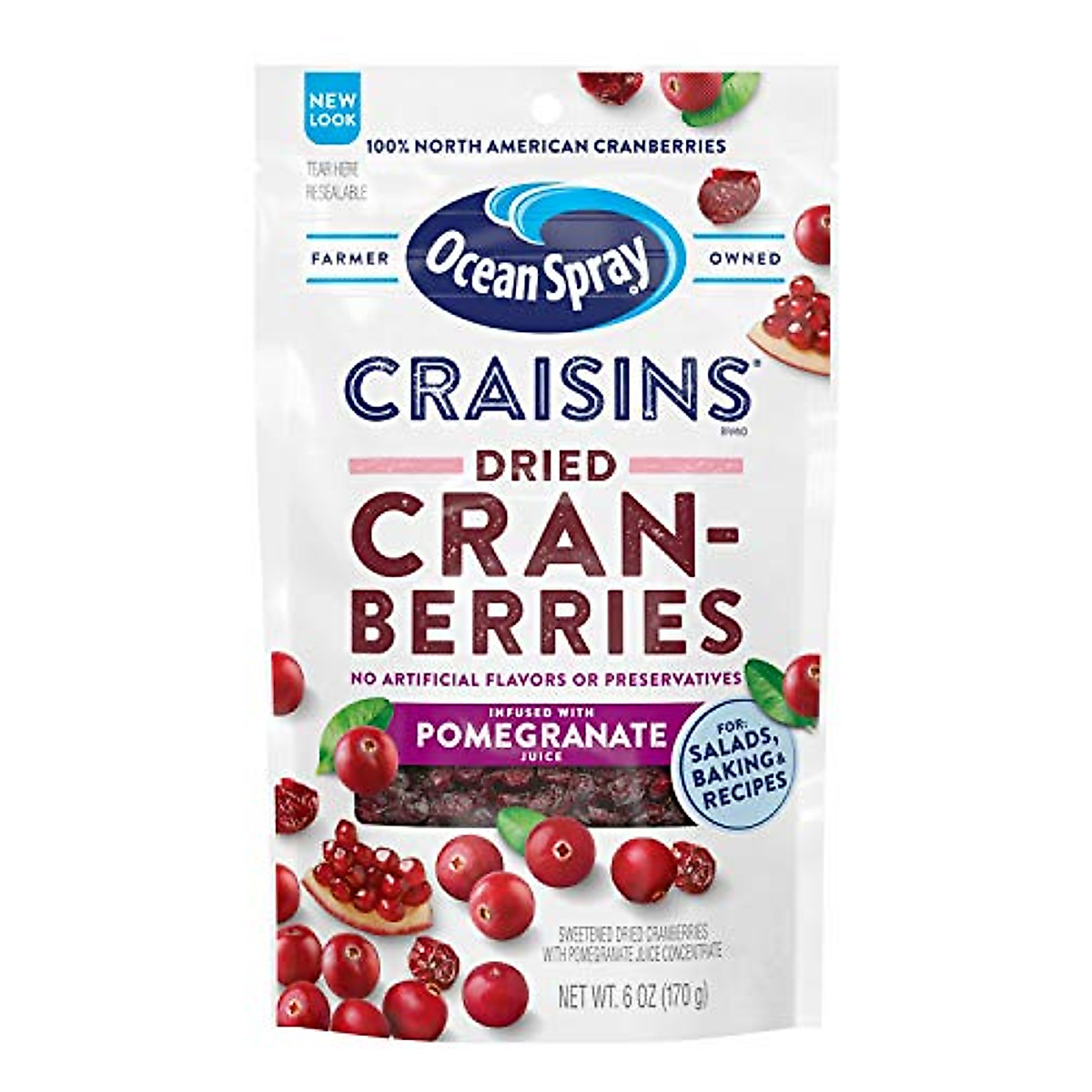 Ocean Spray® Craisins® Pomegranate, Dried Cranberries Infused with Pomegranate Juice, Dried Fruit, 6 Oz Pouch (Pack of 1)