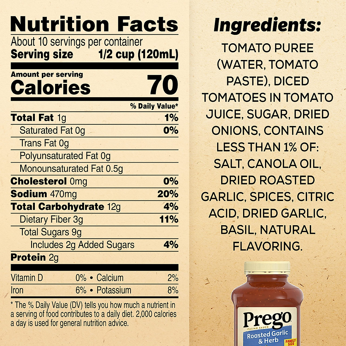 Prego Roasted Garlic and Herb Pasta Sauce, 45 Oz Jar