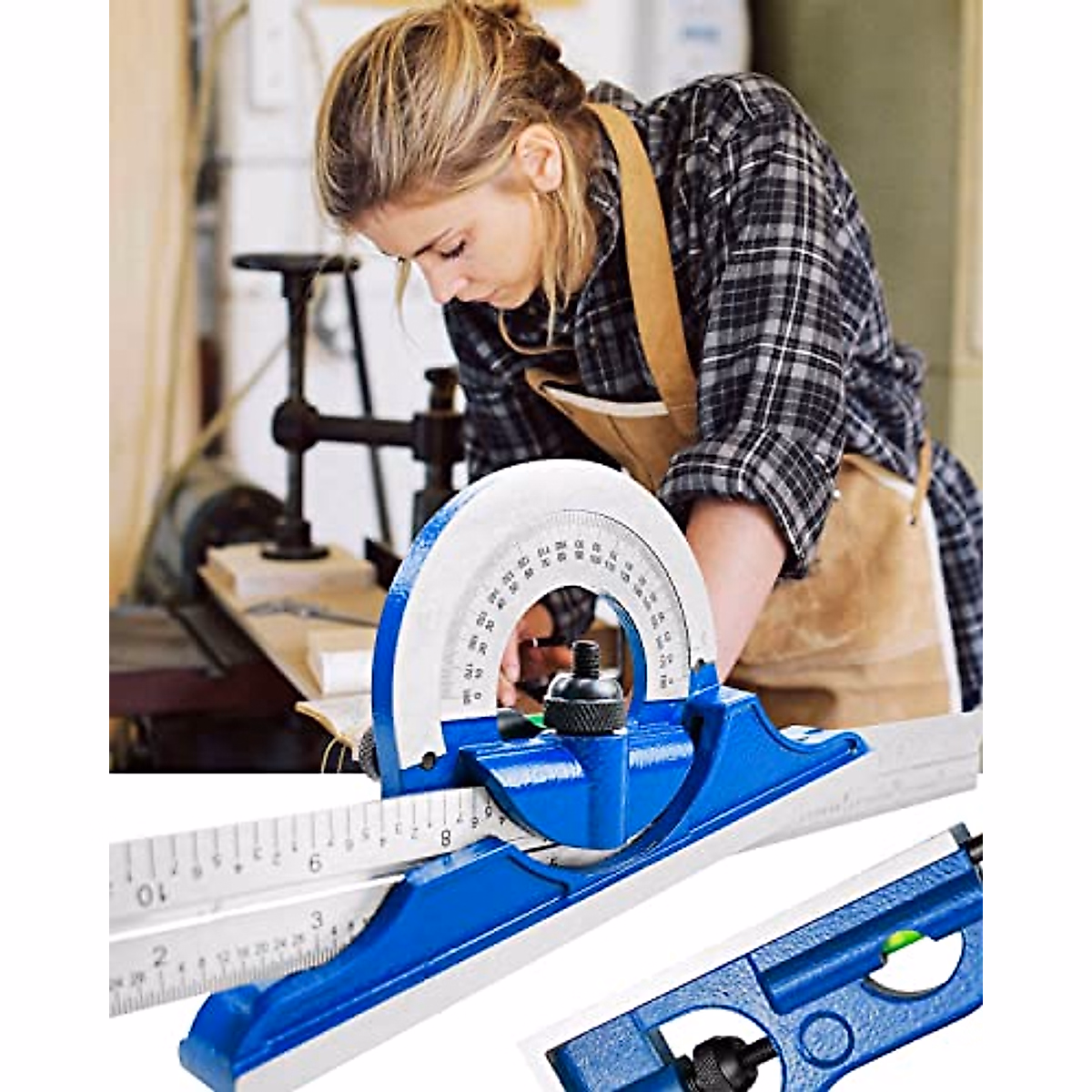 NTSUMI 12 Inch 4 Combination Square Ruler Set Protractor Satin, 4-R Graduation, Blue