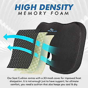 DEFACTOFLEX Seat Cushion for Office Chair with Adjustable Strap - High Density Memory Foam - Comfortable Coccyx, Tailbone and Sciatica Pillow for Office Chair, Wheelchair, Car Seats